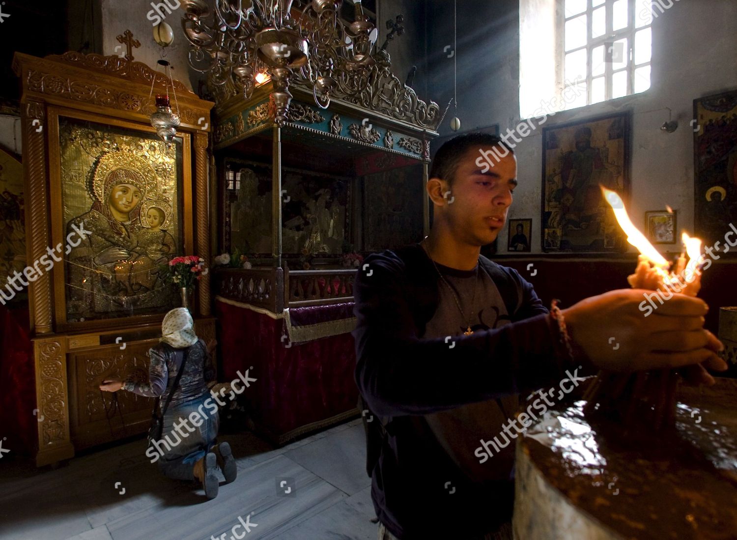 Greek Orthodox Christian Woman Kneels Prayer Editorial Stock Photo ...