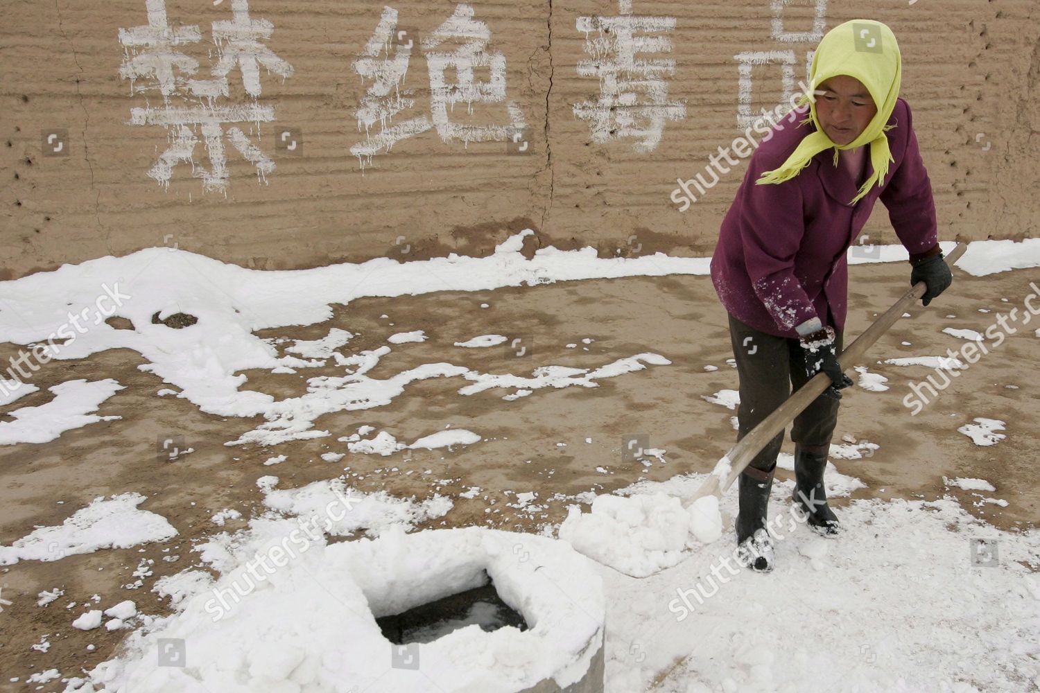 Villager Shovels Snow Into Well Draughtstricken Editorial Stock Photo ...