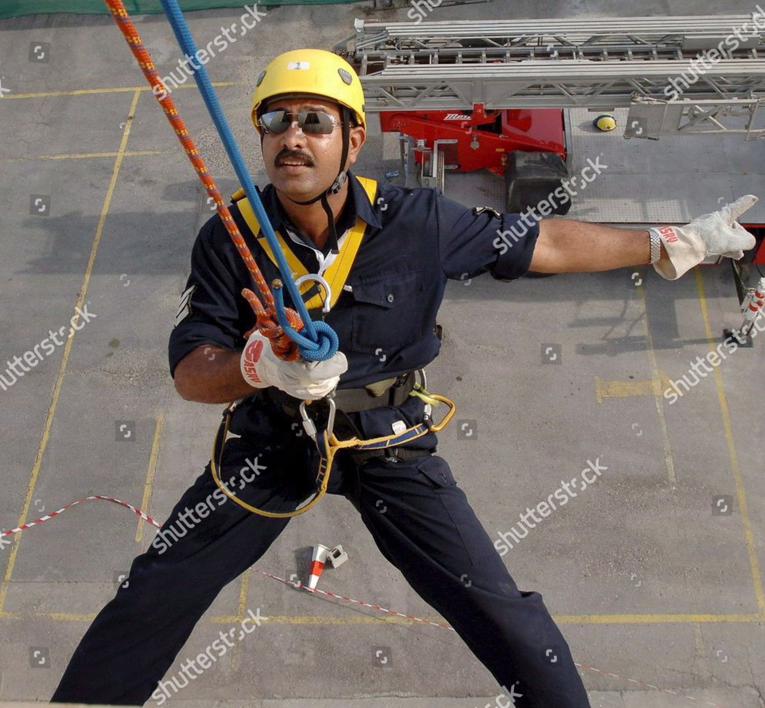 Bahraini Firefighter Descends Using Rope During Editorial Stock Photo ...