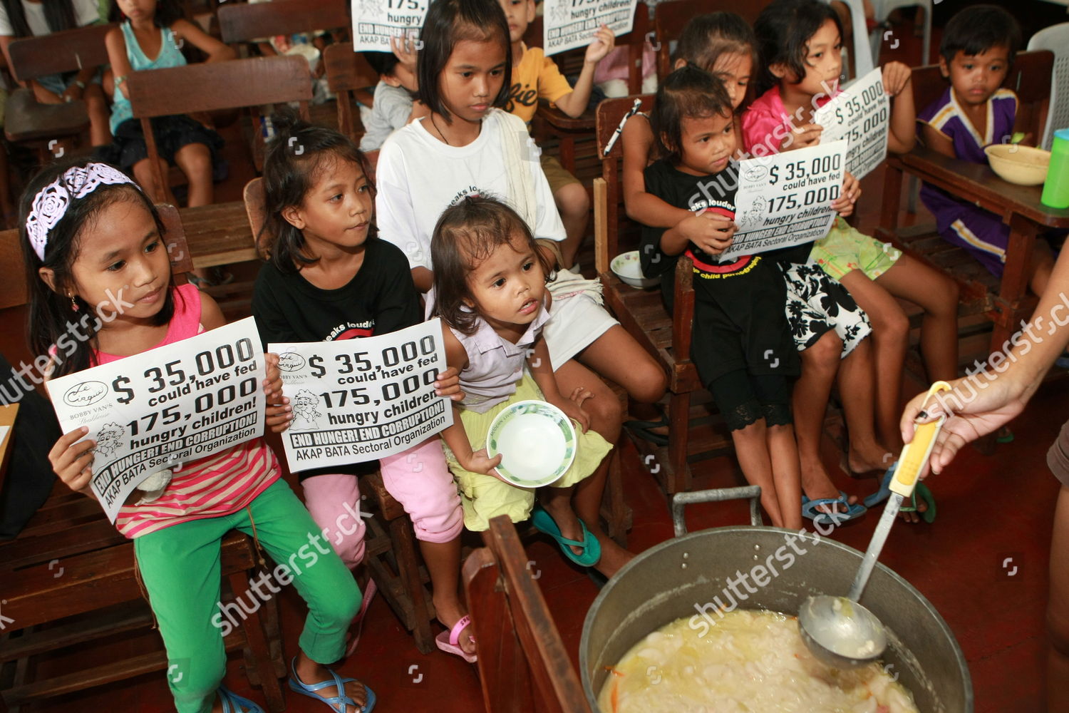 Filipino Children Holding Protest Placcards Slamming Editorial Stock ...