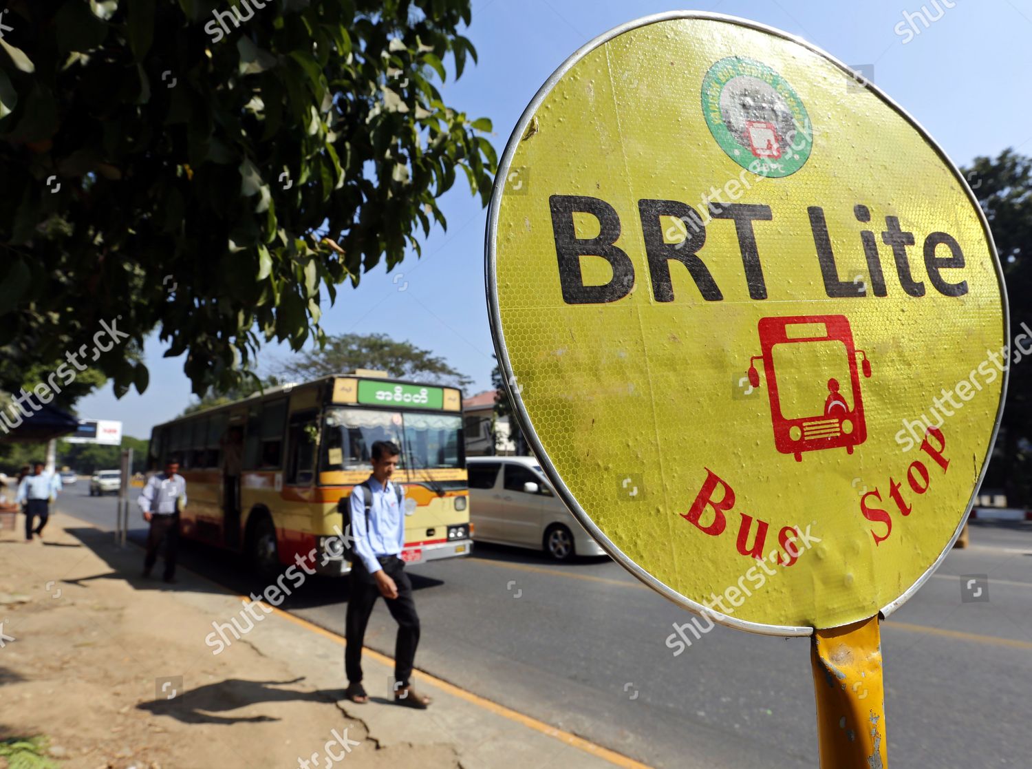 Bus Arrives Near Bus Stop Yangon Editorial Stock Photo - Stock Image ...