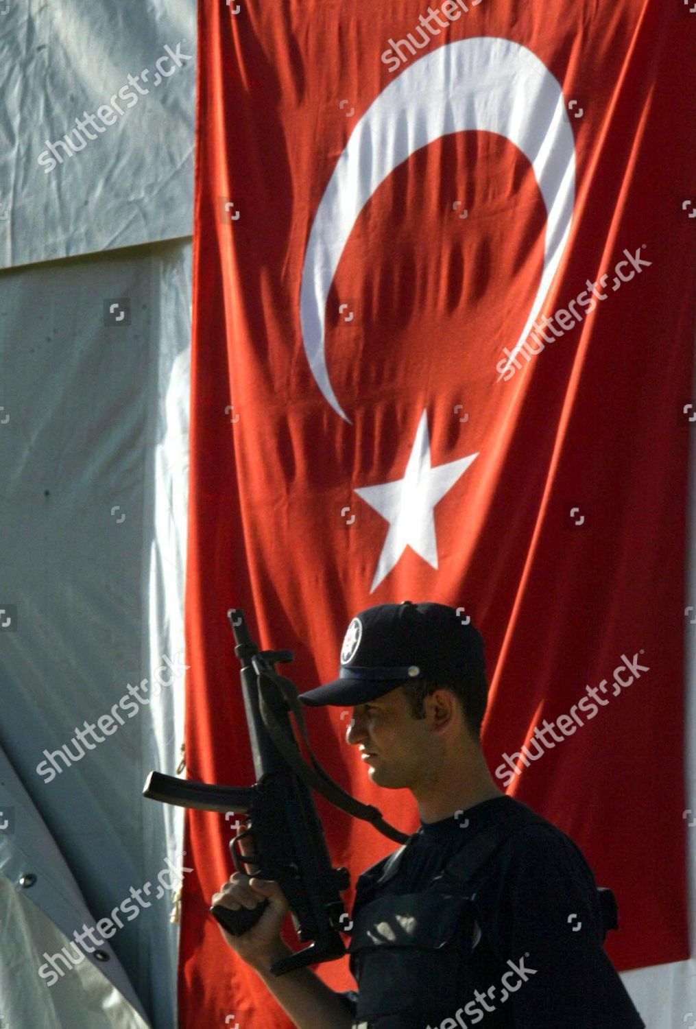 Turkish Policeman Stands Front Turkish Flag Editorial Stock Photo ...