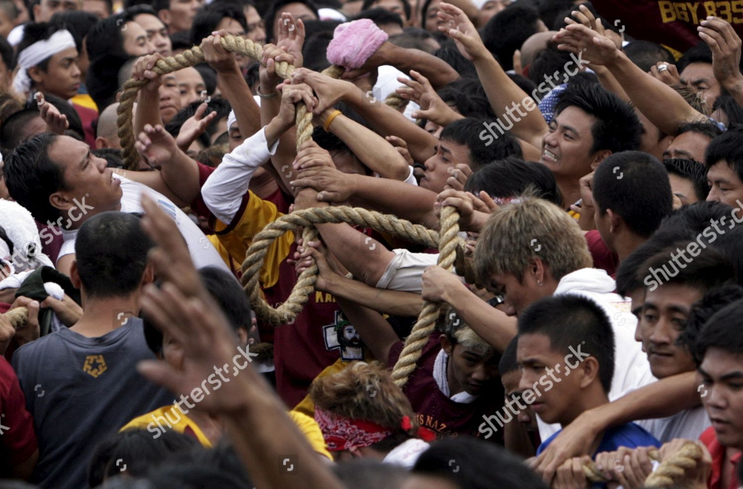 Filipino Catholic Devotees Pull Rope Connected Editorial Stock Photo ...