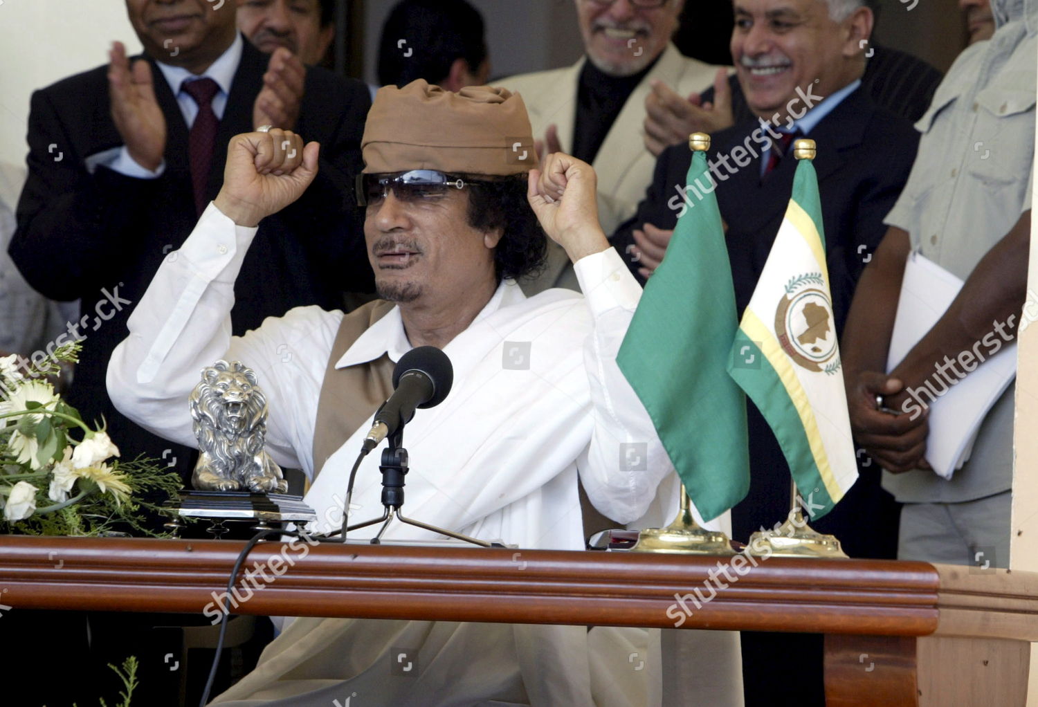 Libyan Leader Muammar Gaddafi R Gestures Editorial Stock Photo - Stock ...