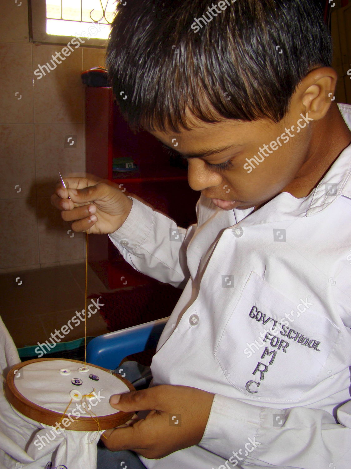 Mentally Retarded Boy Learn Stitch Buttons Editorial Stock Photo ...