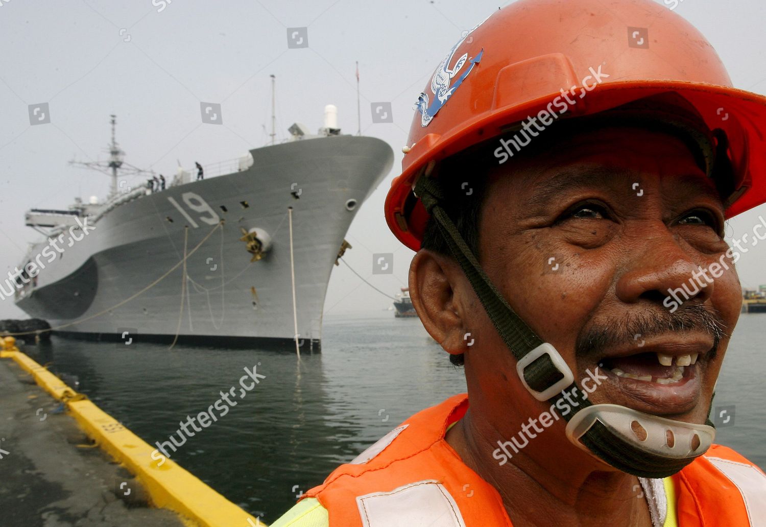 Filipino Port Worker Holds Rope Uss Editorial Stock Photo - Stock Image ...