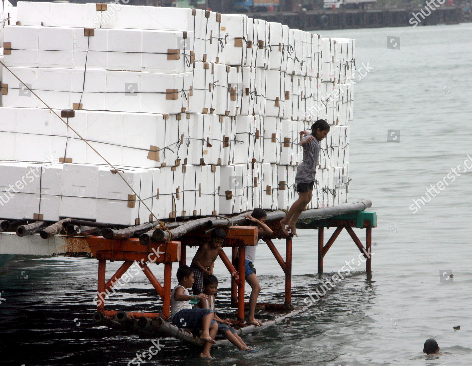 Filipino Children Jump Cargo Plank Into Editorial Stock Photo - Stock ...