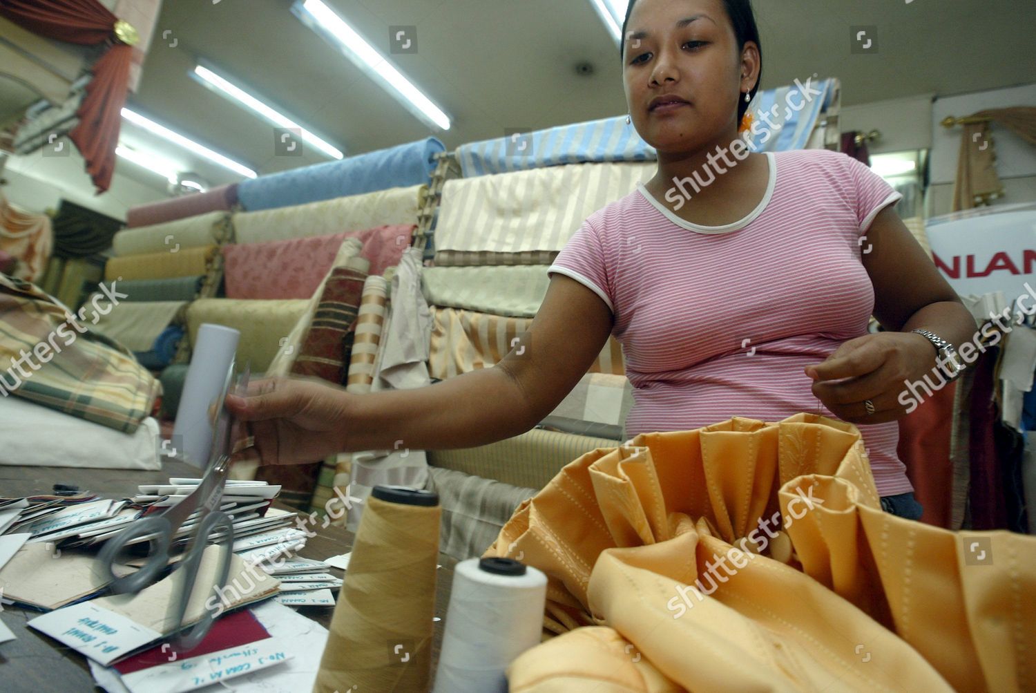 Filipino Woman Sews Curtain Inside Textile Editorial Stock Photo ...