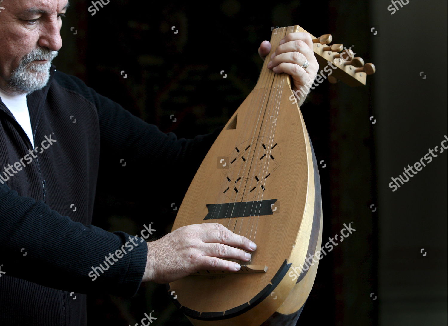 Romanian Employee Displays Traditional Wooden Lute Editorial Stock ...