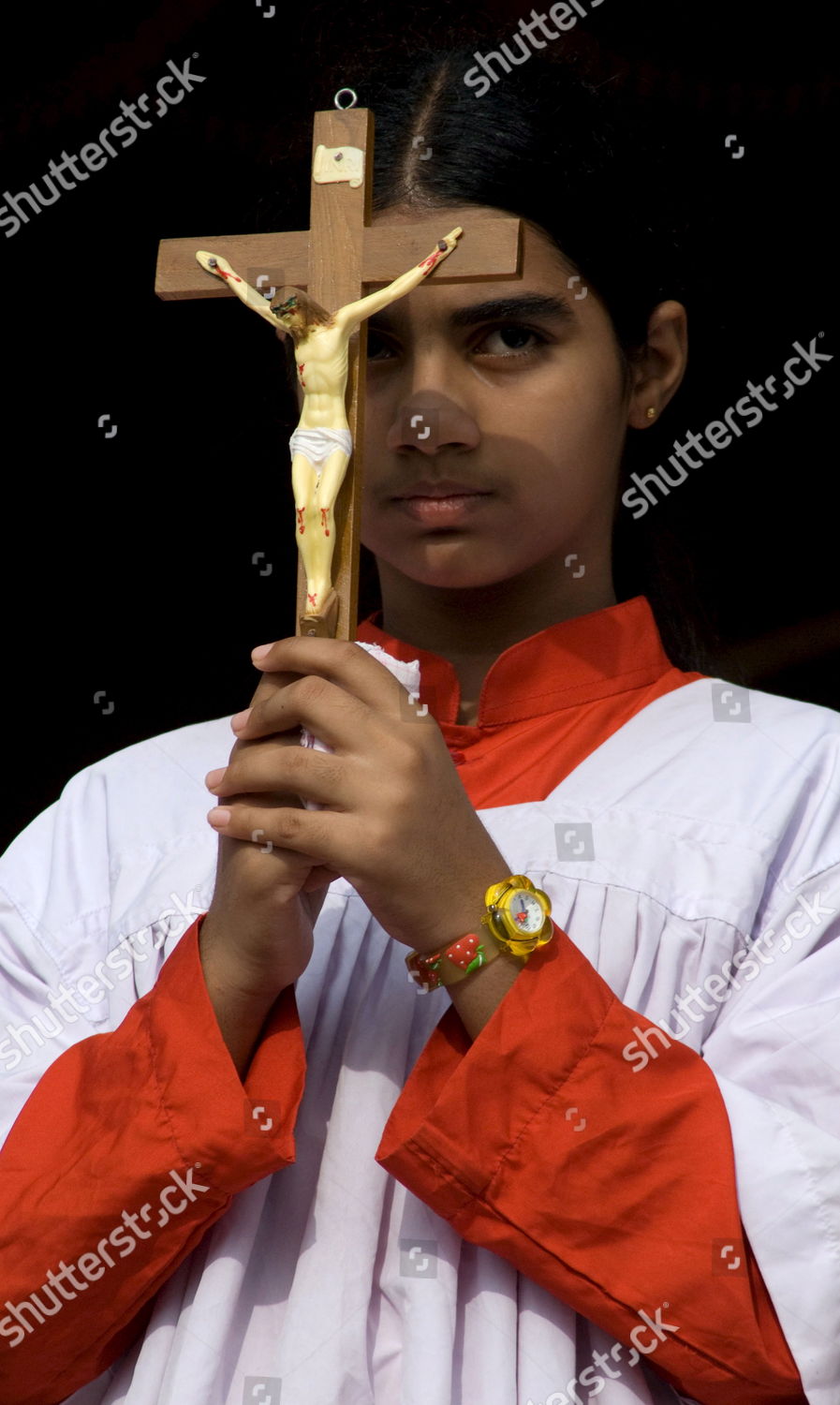 Indian Christian Girl Carries Cross During Editorial Stock Photo ...