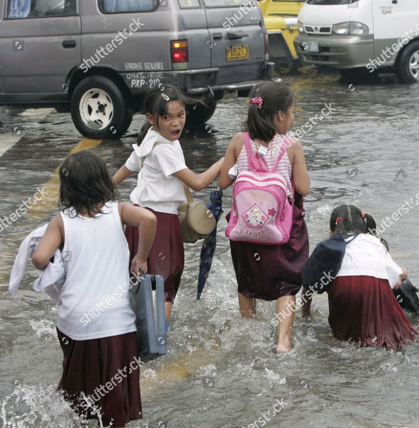 Filipino Students Wade Through Flooded Streets Editorial Stock Photo ...