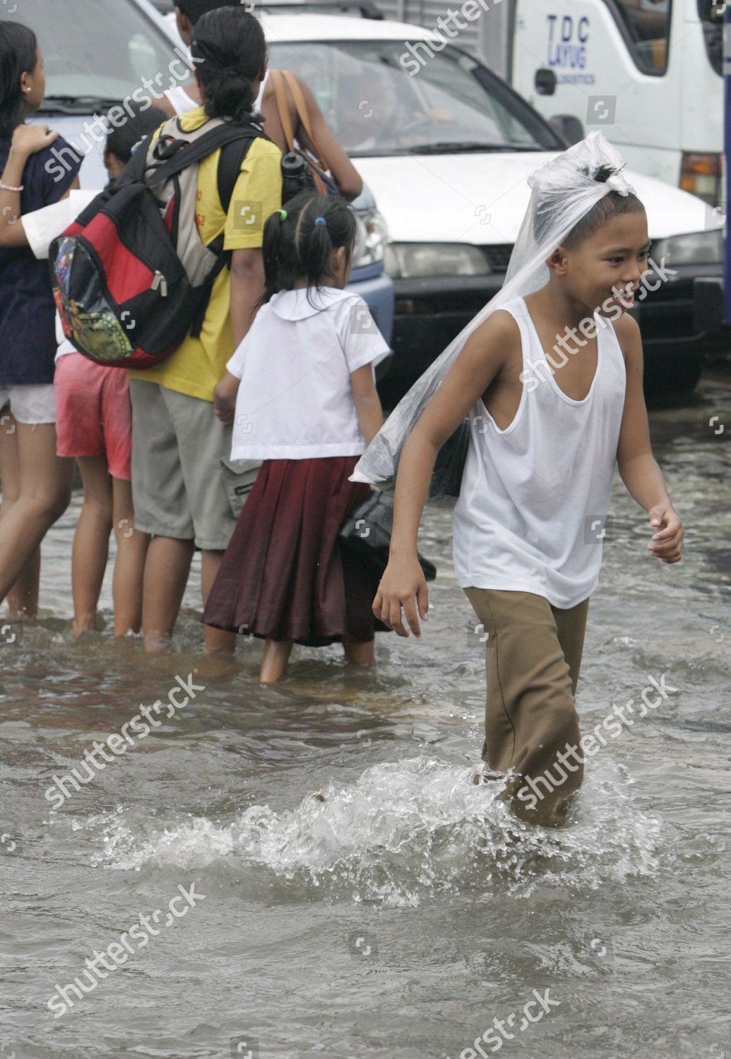 Filipino Student Wades Through Flooded Streets Editorial Stock Photo ...
