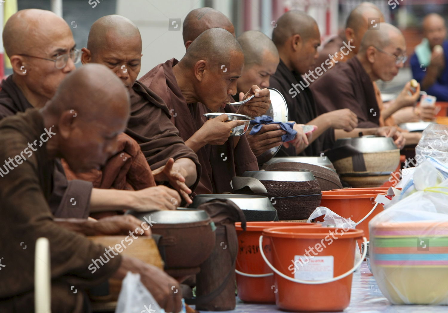Buddhist Monks Eat Their Meals They Editorial Stock Photo - Stock Image ...