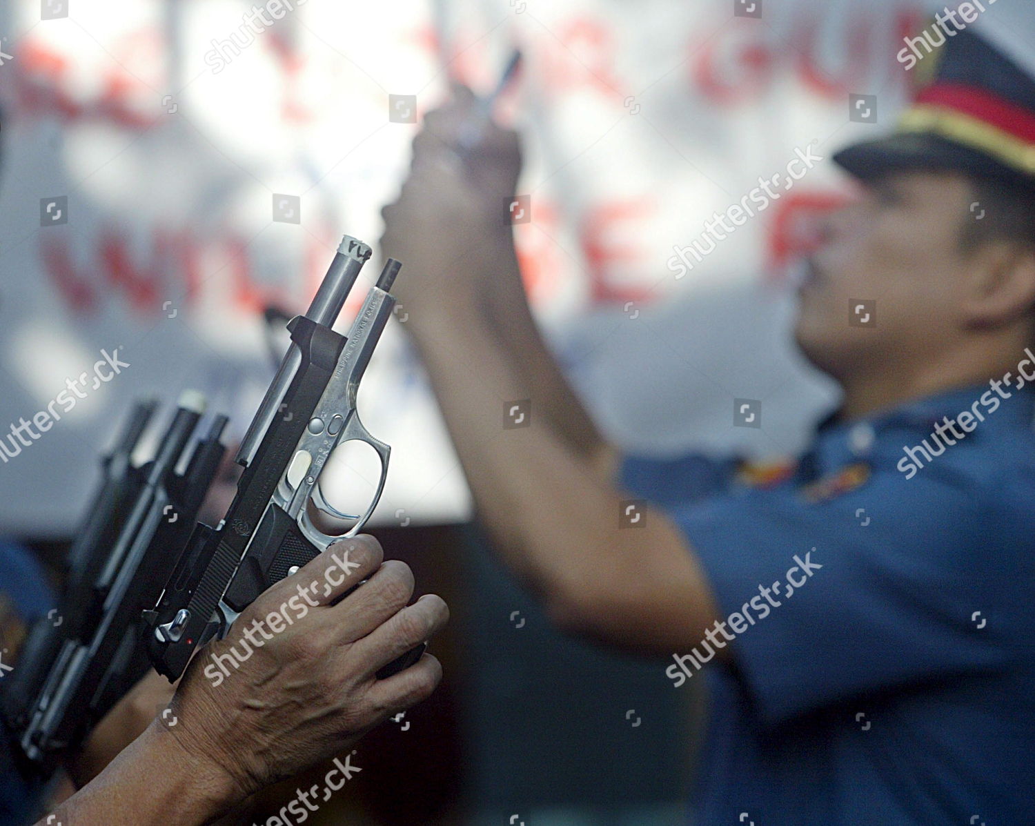 Filipino Police Officer Tapes Nozzles Guns Editorial Stock Photo ...
