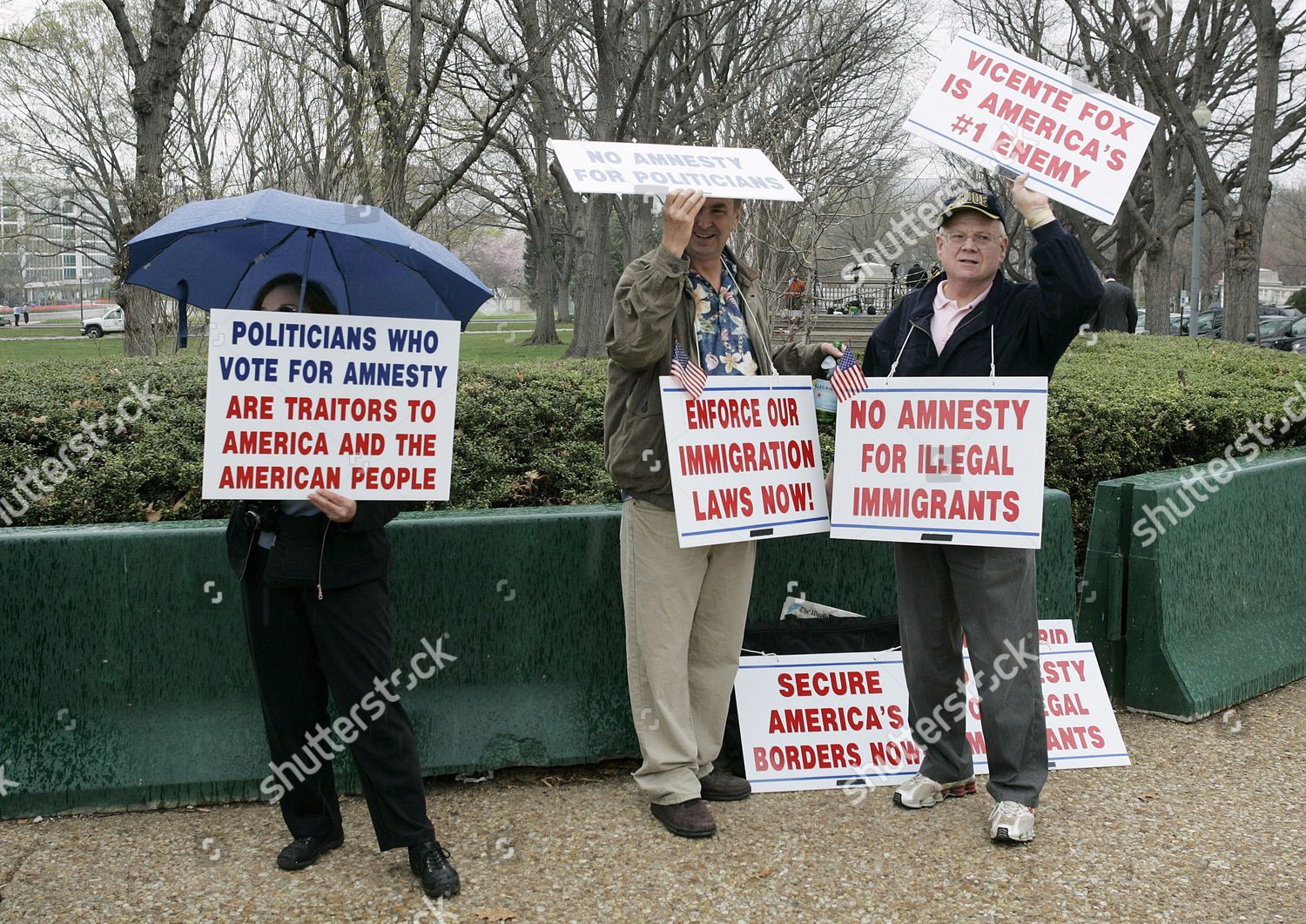 Immigration Protesters Stand Rain Across Street Editorial Stock Photo ...