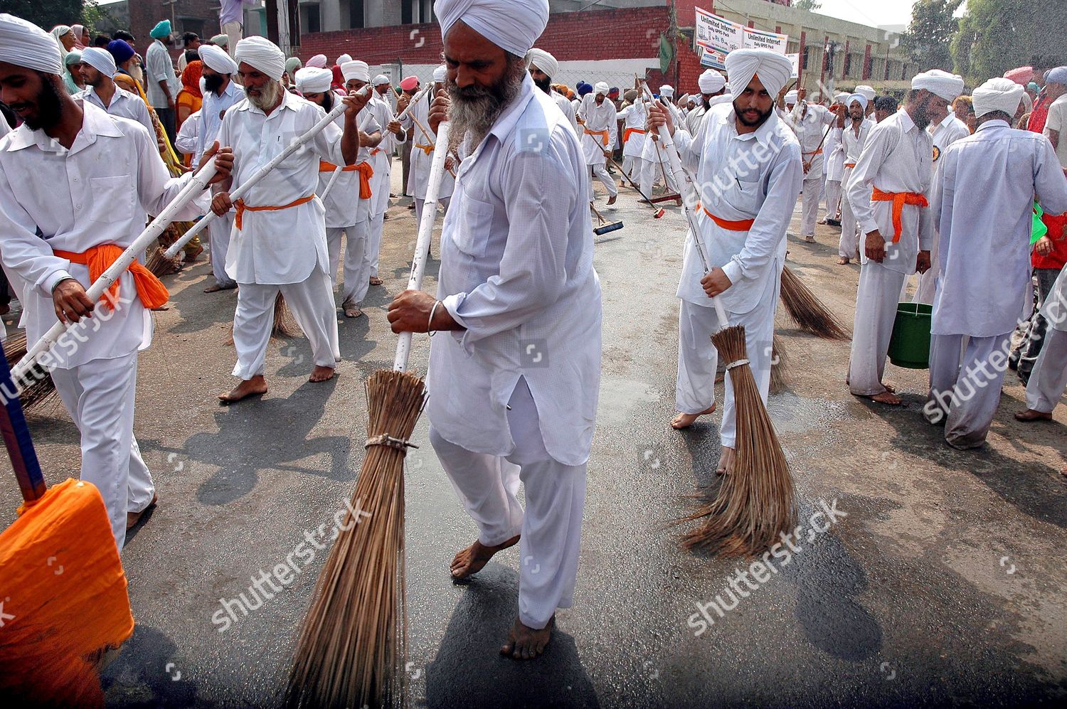 Sikh Devotees Clean Road Brooms Golden Editorial Stock Photo - Stock ...