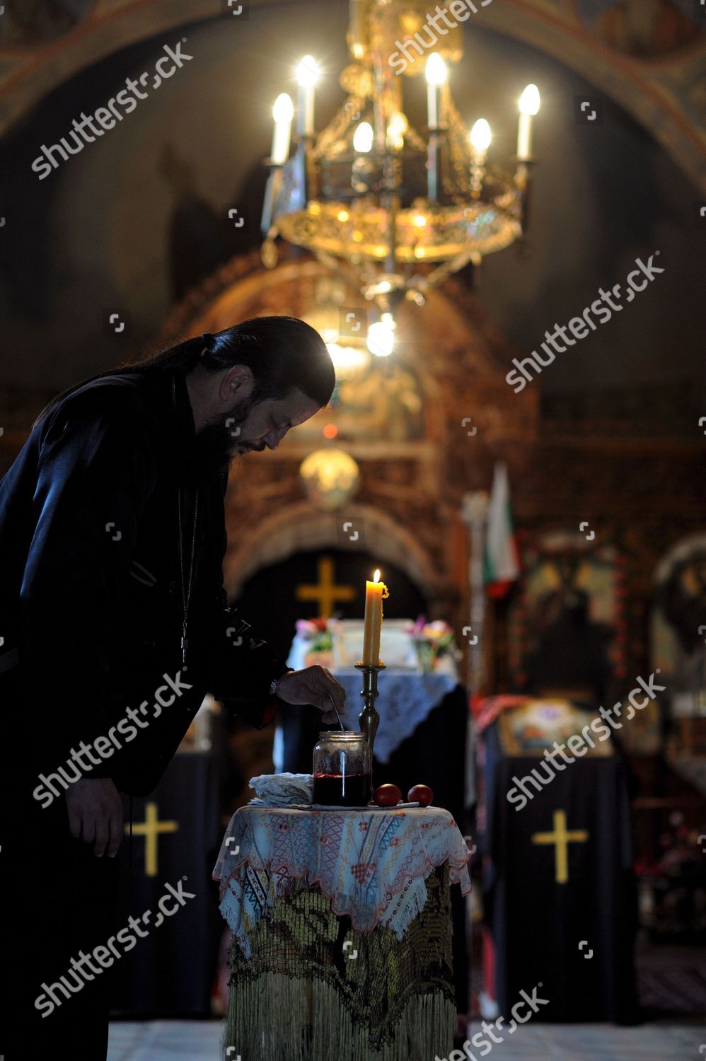 Bulgaria Orthodox Monk Colours Eggs During Editorial Stock Photo ...