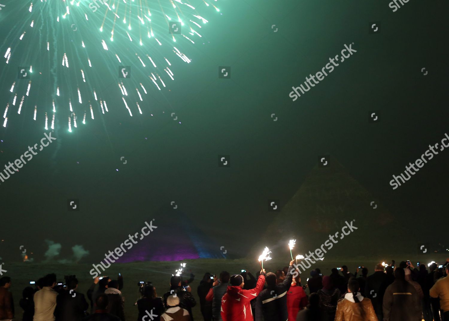 Fireworks Explode Abover Great Pyramids During Editorial Stock Photo ...