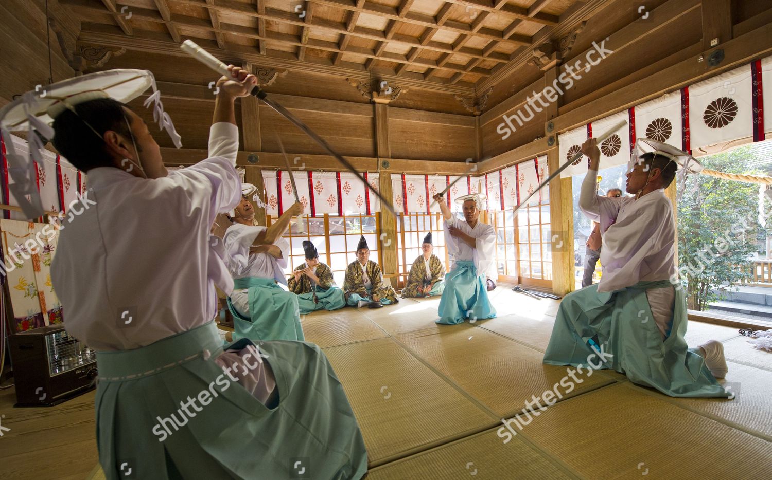 Japanese Winter Solstice Kagura Performers Dance Editorial Stock Photo ...