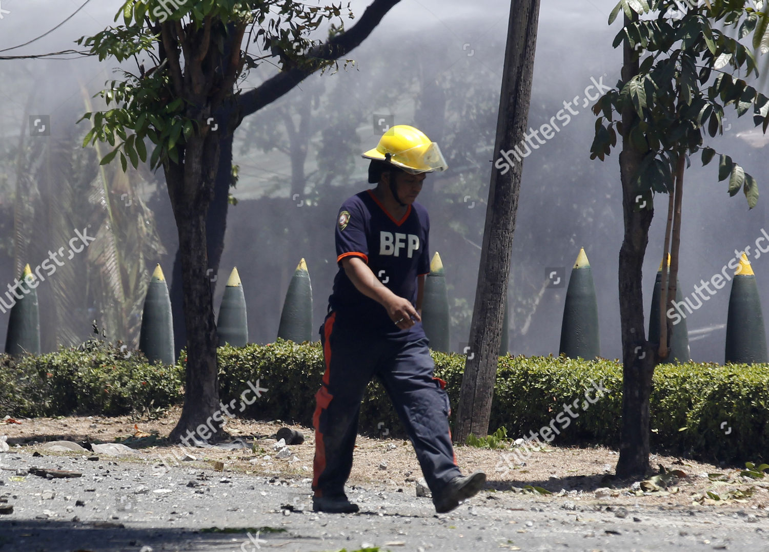 Filipino Fireman Walks Away Site Explosion Editorial Stock Photo ...