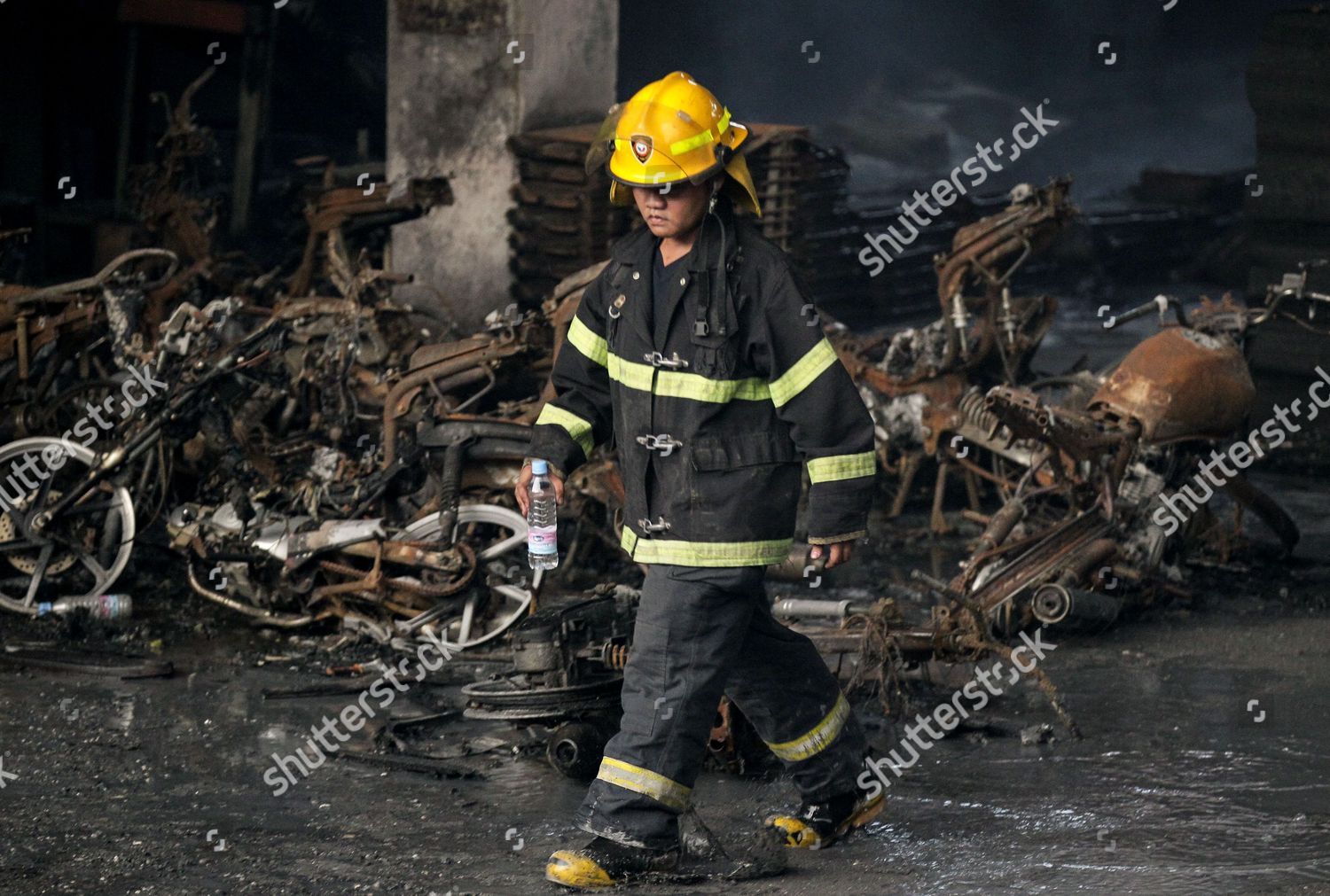 Filipino Fireman Walks Next Burnt Motorcycles Editorial Stock Photo ...