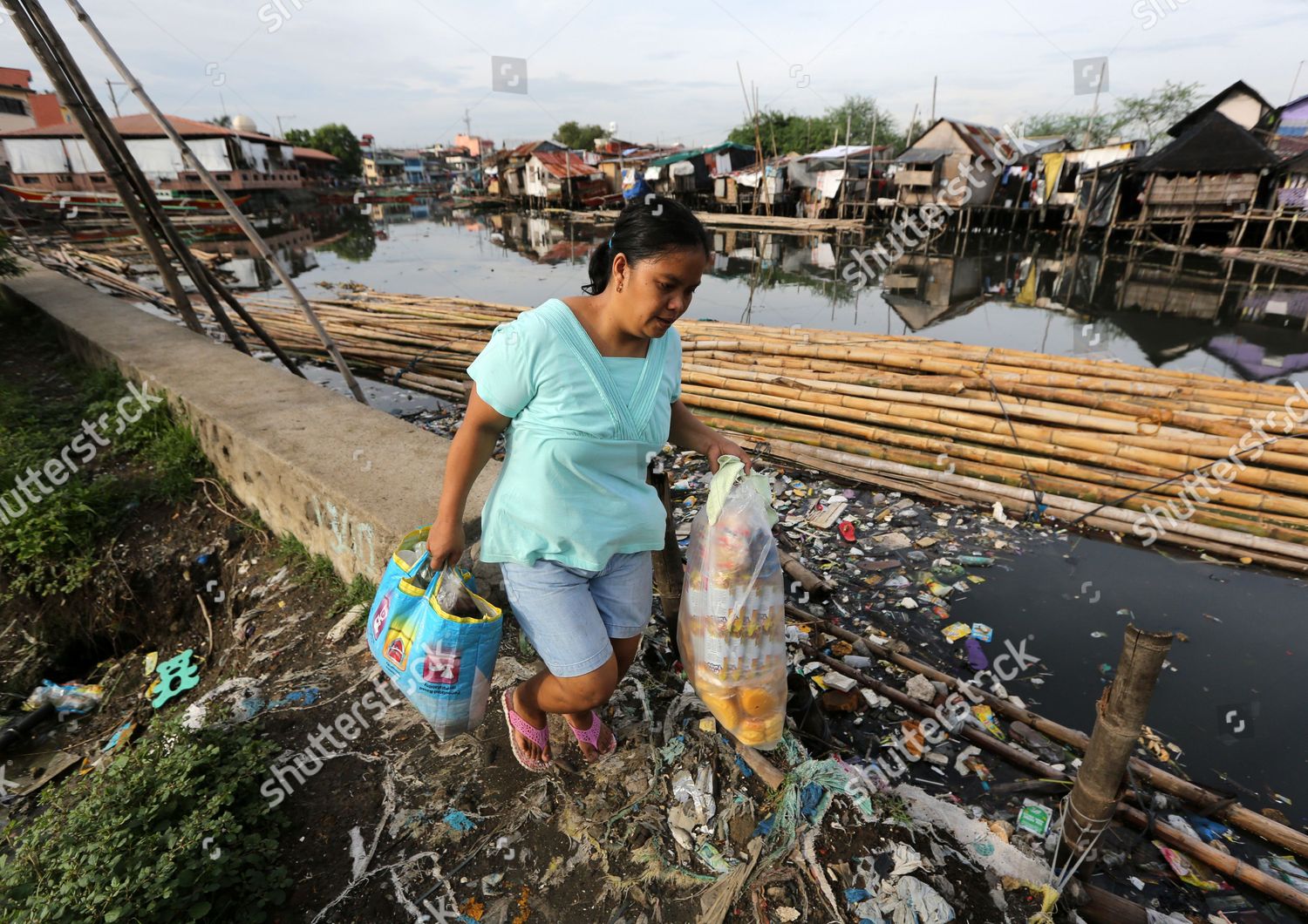 Filipino Resident Carrys Bags Food Supplies Editorial Stock Photo ...