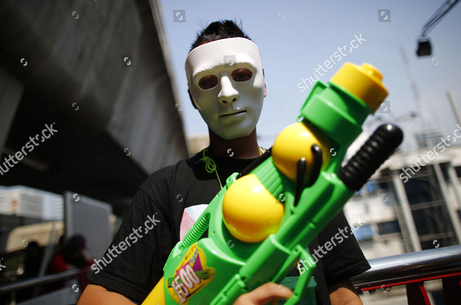 Thai Man Mask Armed Big Water Editorial Stock Photo - Stock Image ...