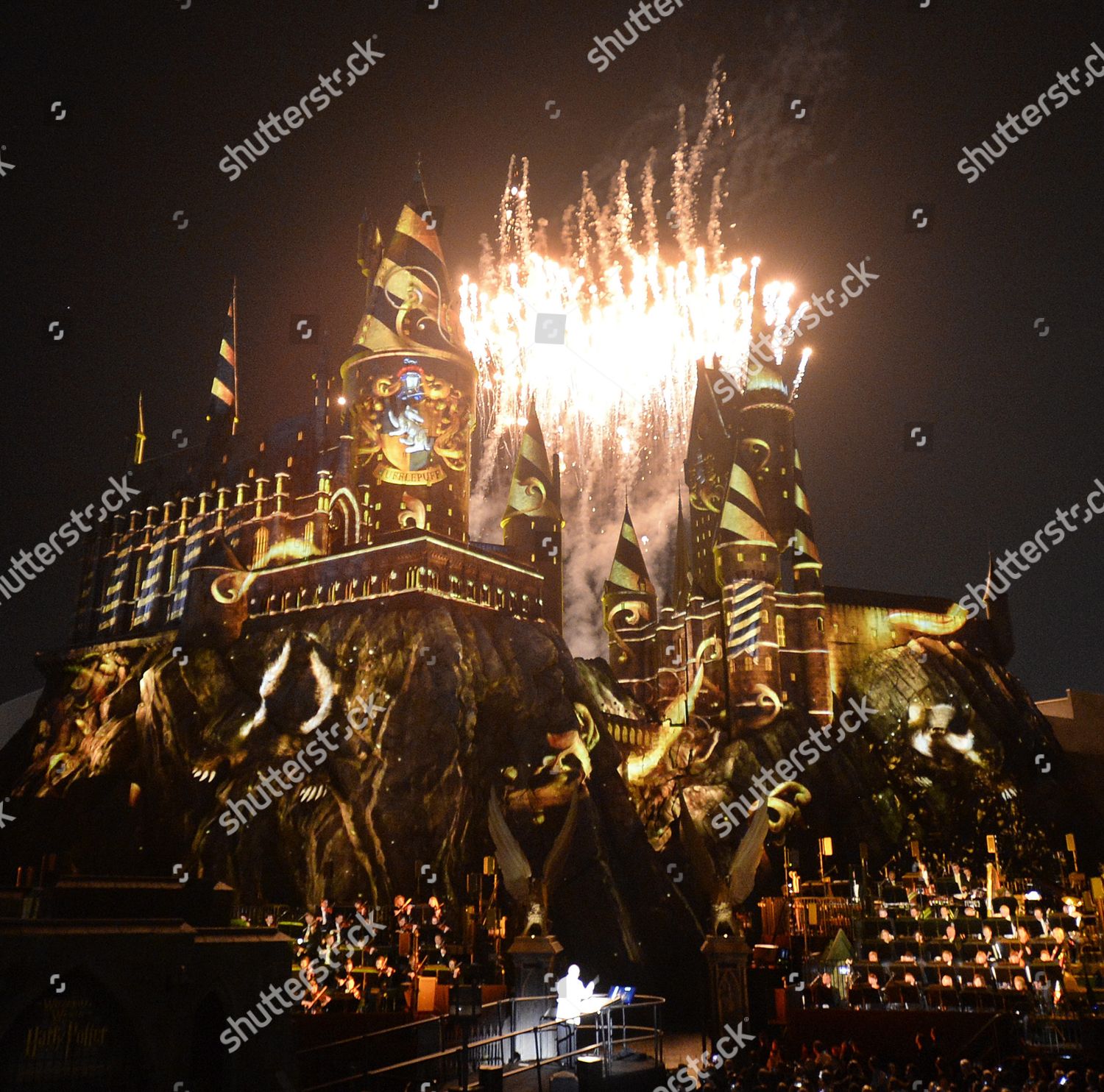 Fireworks Explode Above Castle Wizarding World Editorial Stock Photo ...