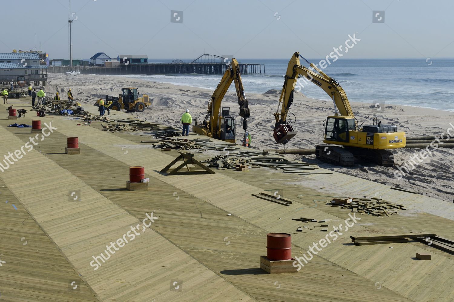 Construction Crew Works Build Boardwalk Replace Editorial Stock Photo ...