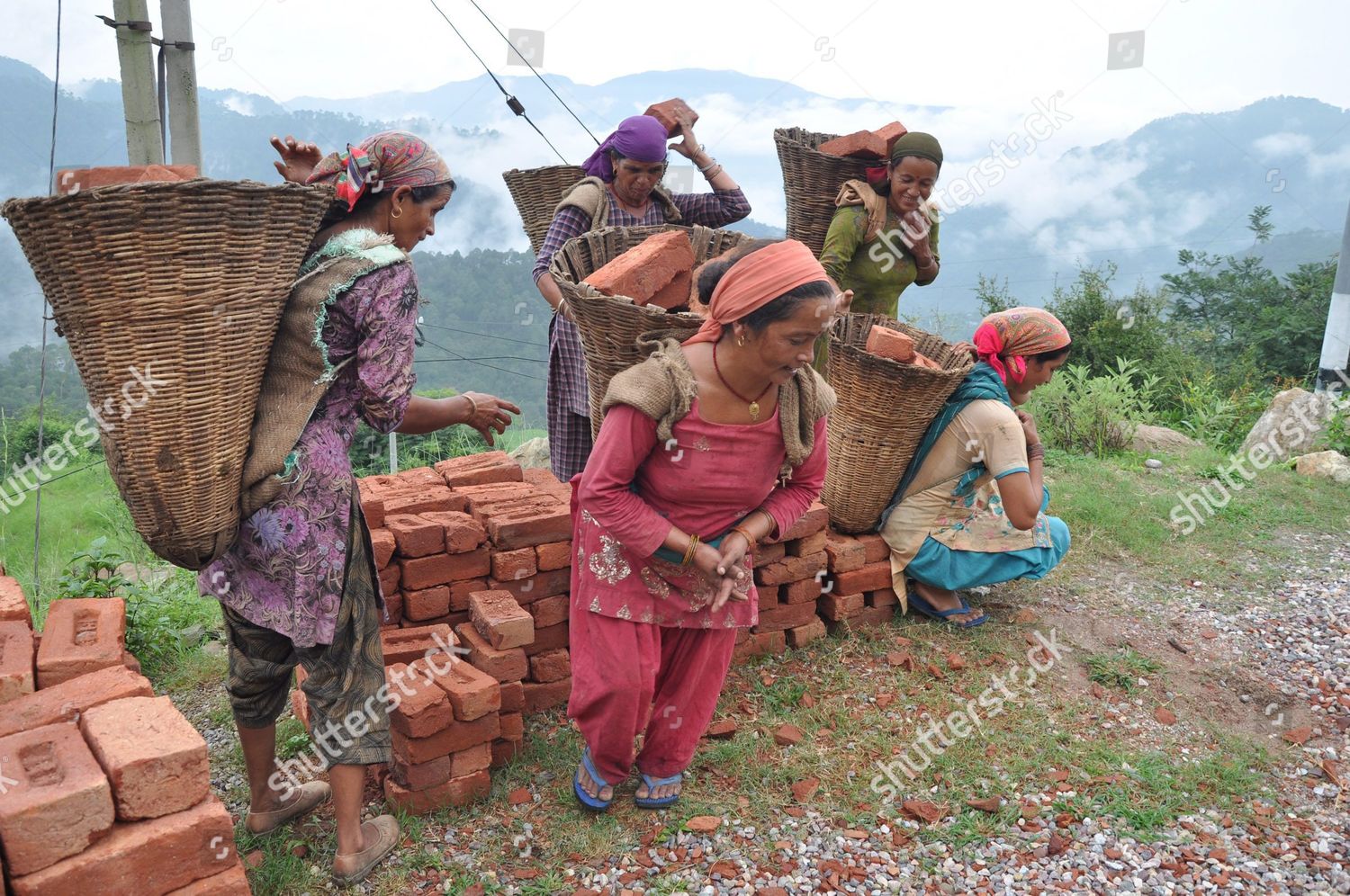 Indian Villager Women Carry Bricks On Editorial Stock Photo - Stock ...