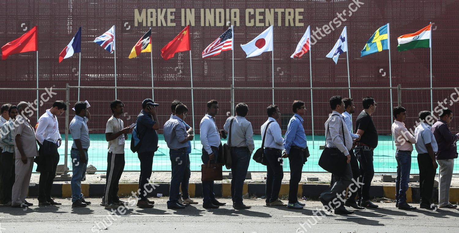 Indian People Stand Queue Infront Flags Editorial Stock Photo - Stock ...