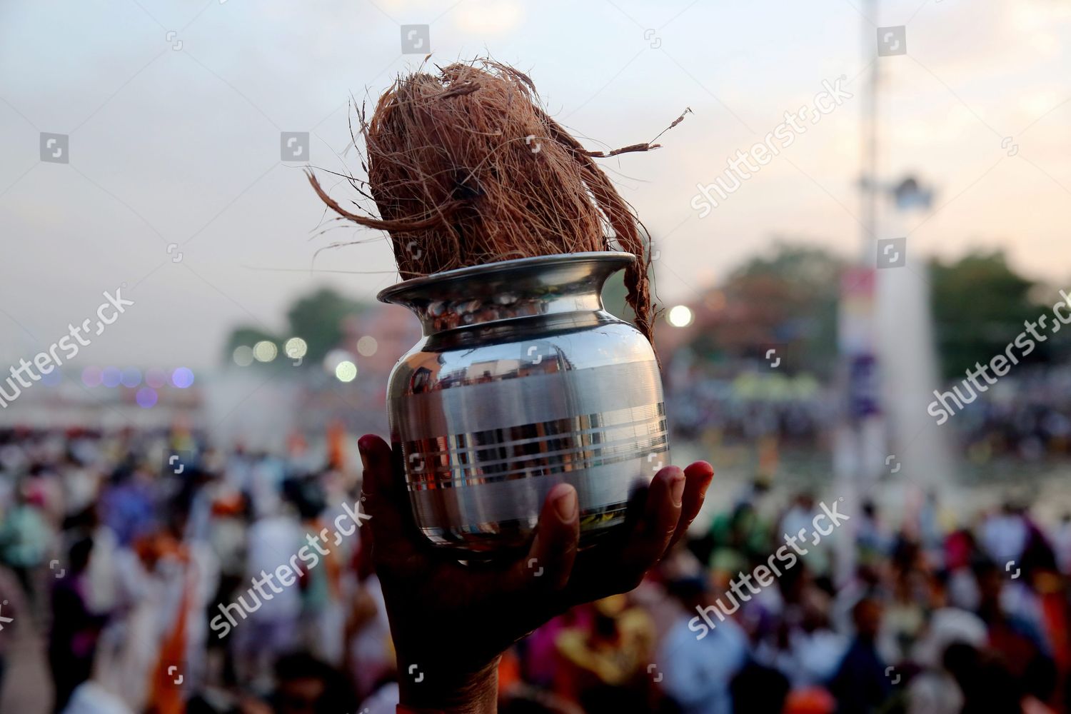Devotee Holds Coconut Vessel Rituals During Editorial Stock Photo ...