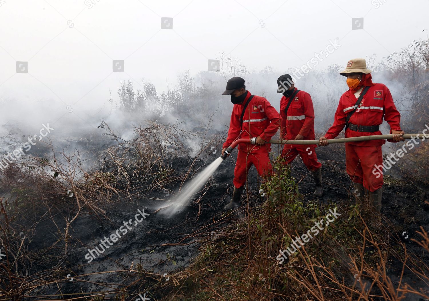Indonesian Firefighters Work Extinguish Wildfire On Editorial Stock ...