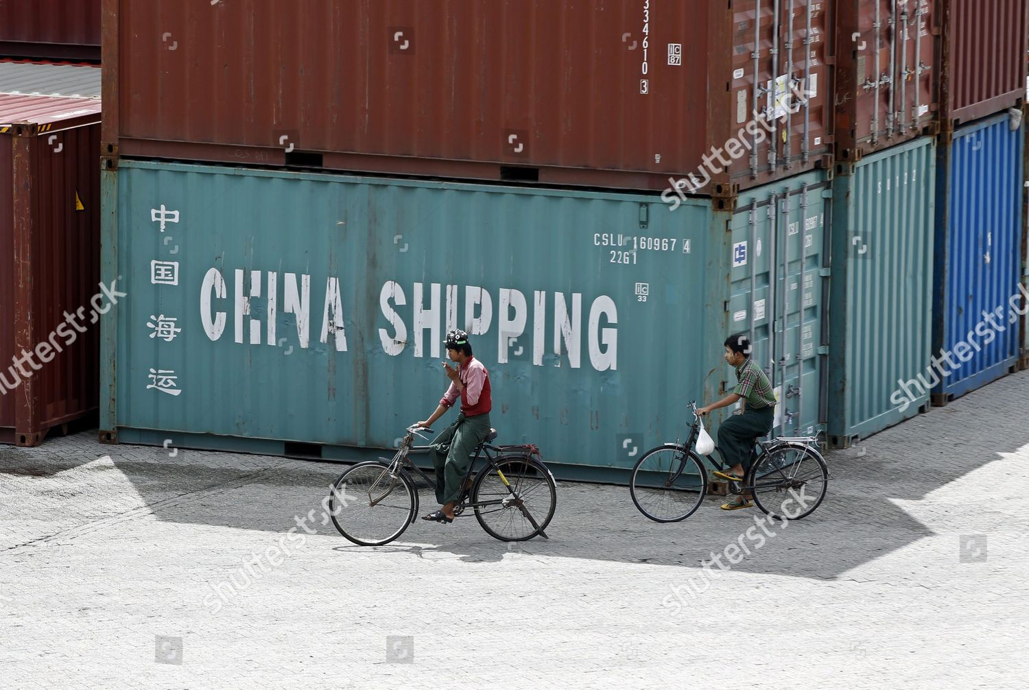 People Ride Bicycles Next Shipping Containers Editorial Stock Photo ...