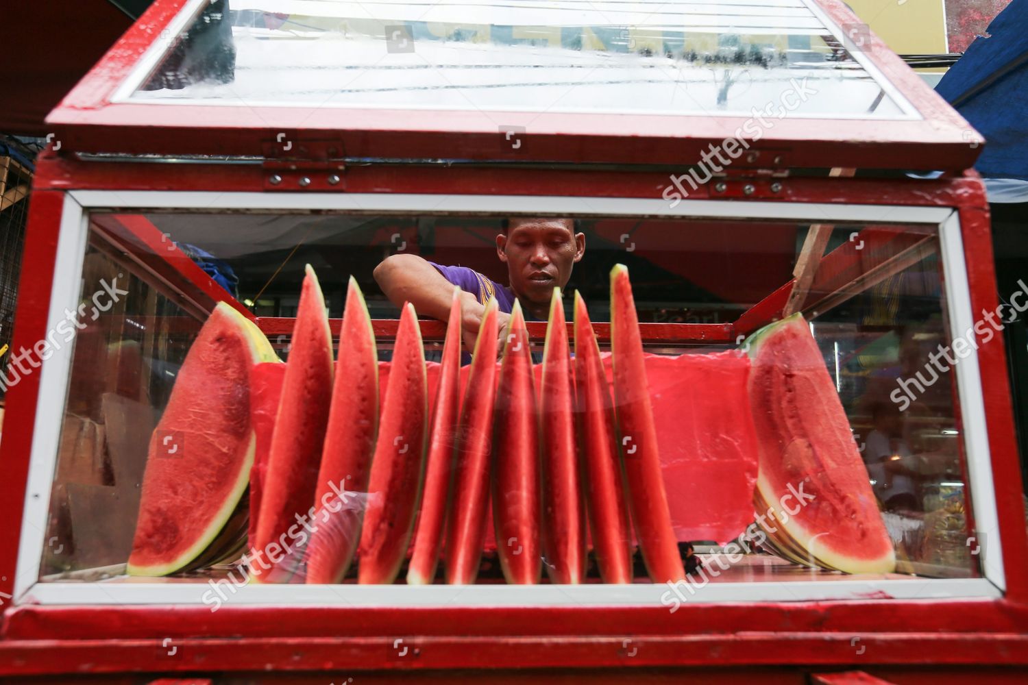 Filipino Vendor Prepares Slices Watermelon Sale Editorial Stock Photo ...