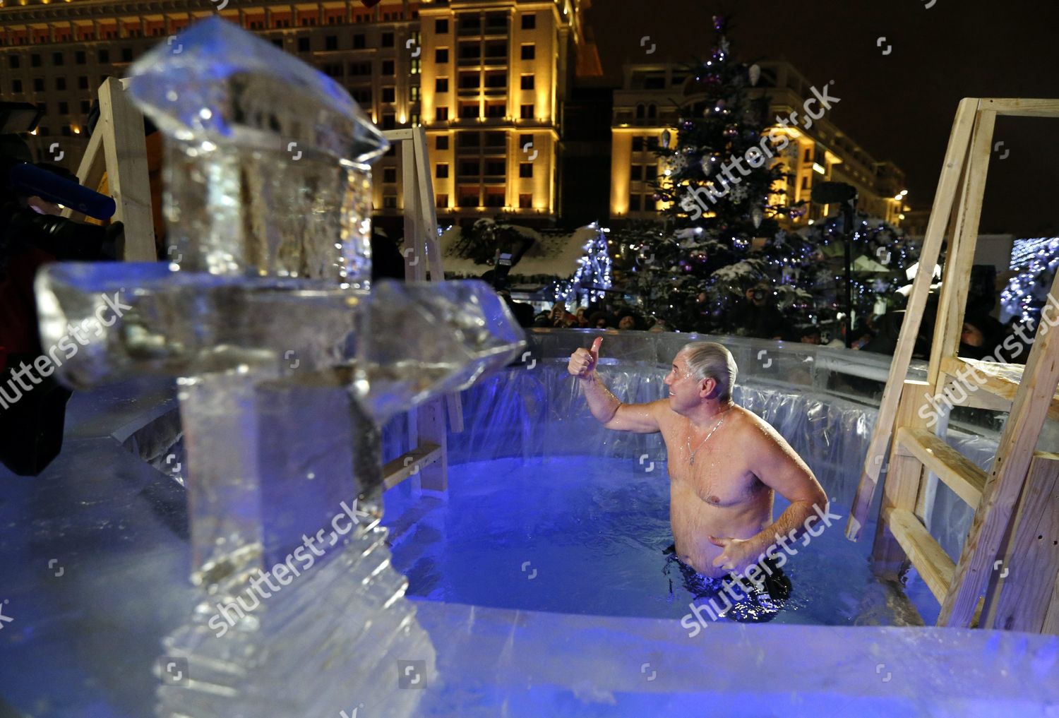 Russian Man Takes Dip Tub Ice Editorial Stock Photo - Stock Image ...