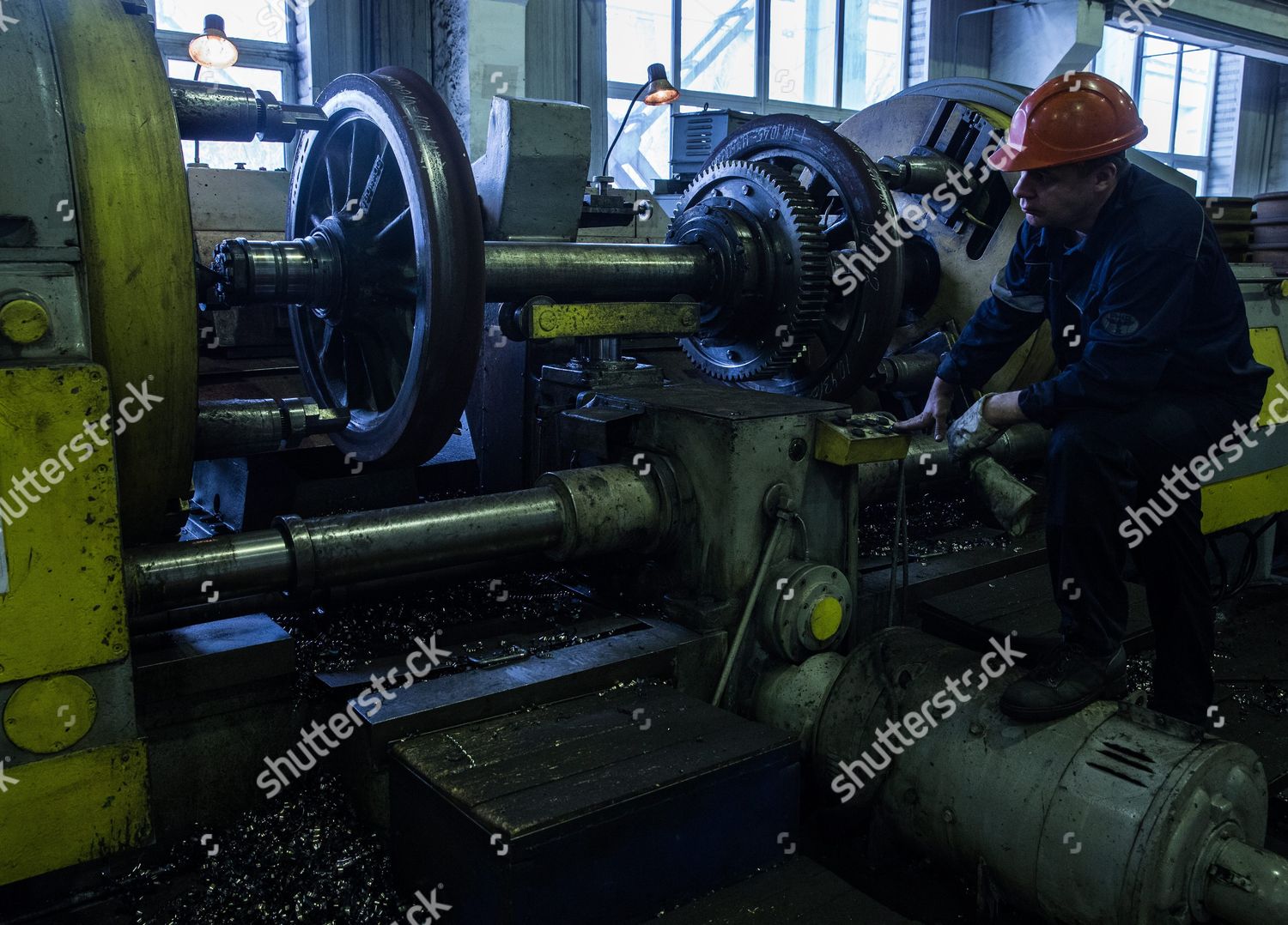 Russian Worker Controls Turning Lathe Repairing Editorial Stock Photo ...