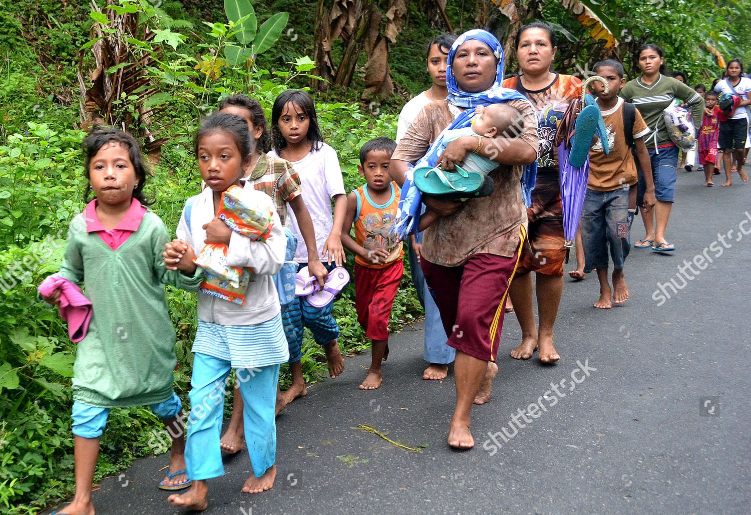 Indonesian Villagers Flee Their Village Safer Editorial Stock Photo ...