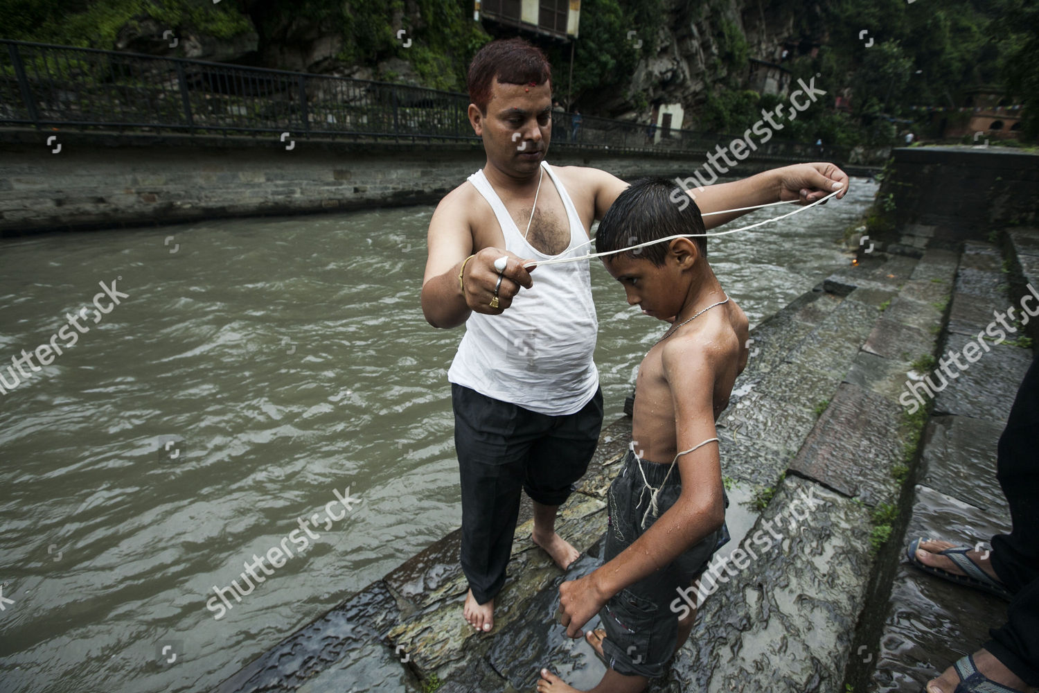 Nepalese Father Helps Son Arrange White Editorial Stock Photo - Stock ...
