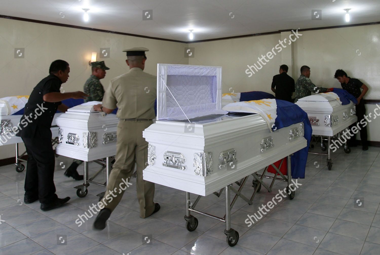 Filipino Soldiers Arrange Coffins Six Fallen Editorial Stock Photo ...