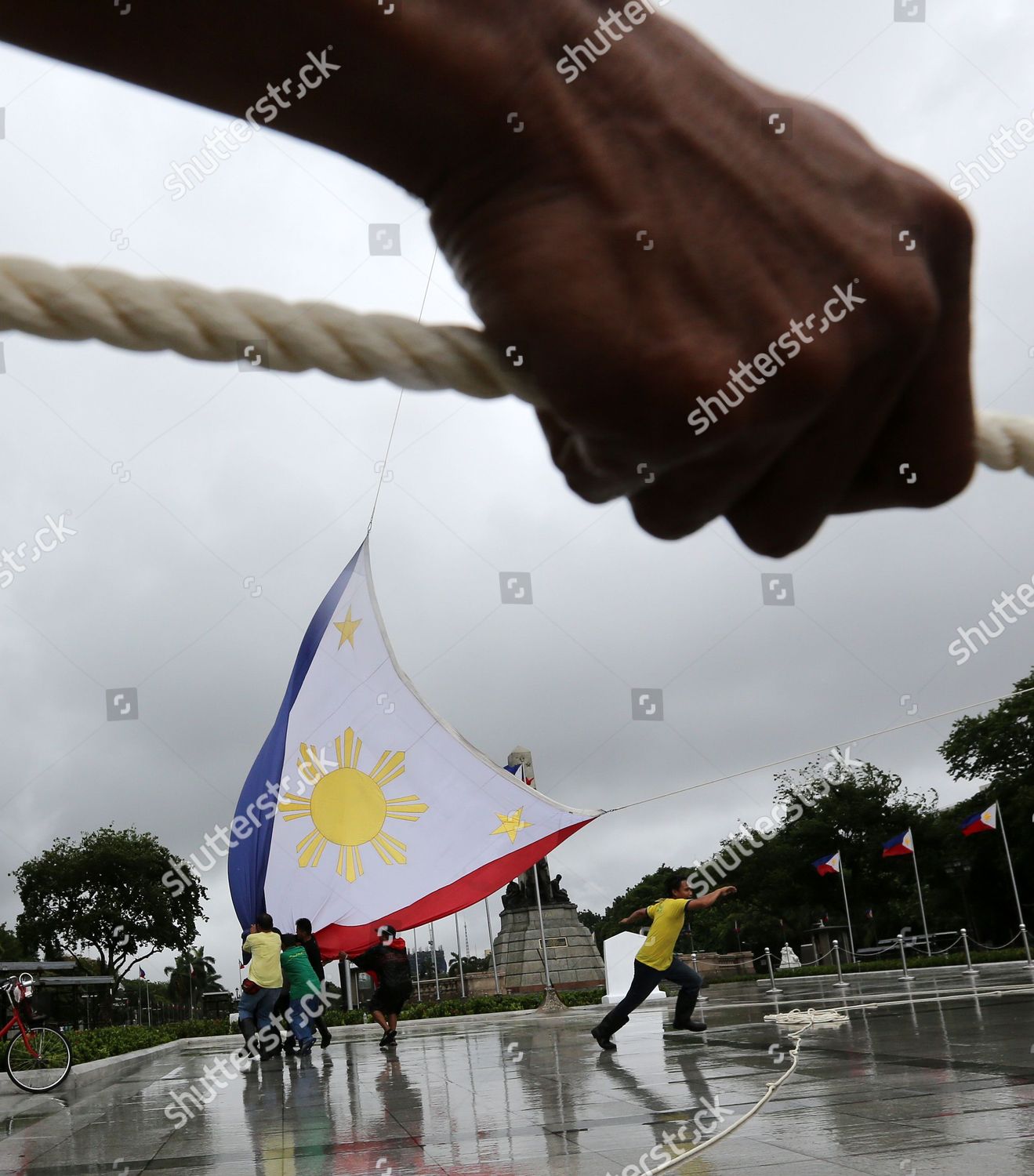 Filipino Goverenment Workers Hoist Flag During Editorial Stock Photo ...
