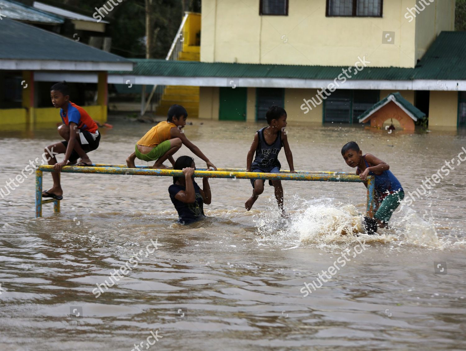 Filipino Children Frolic Floodwater School Typhoonhit Editorial Stock ...