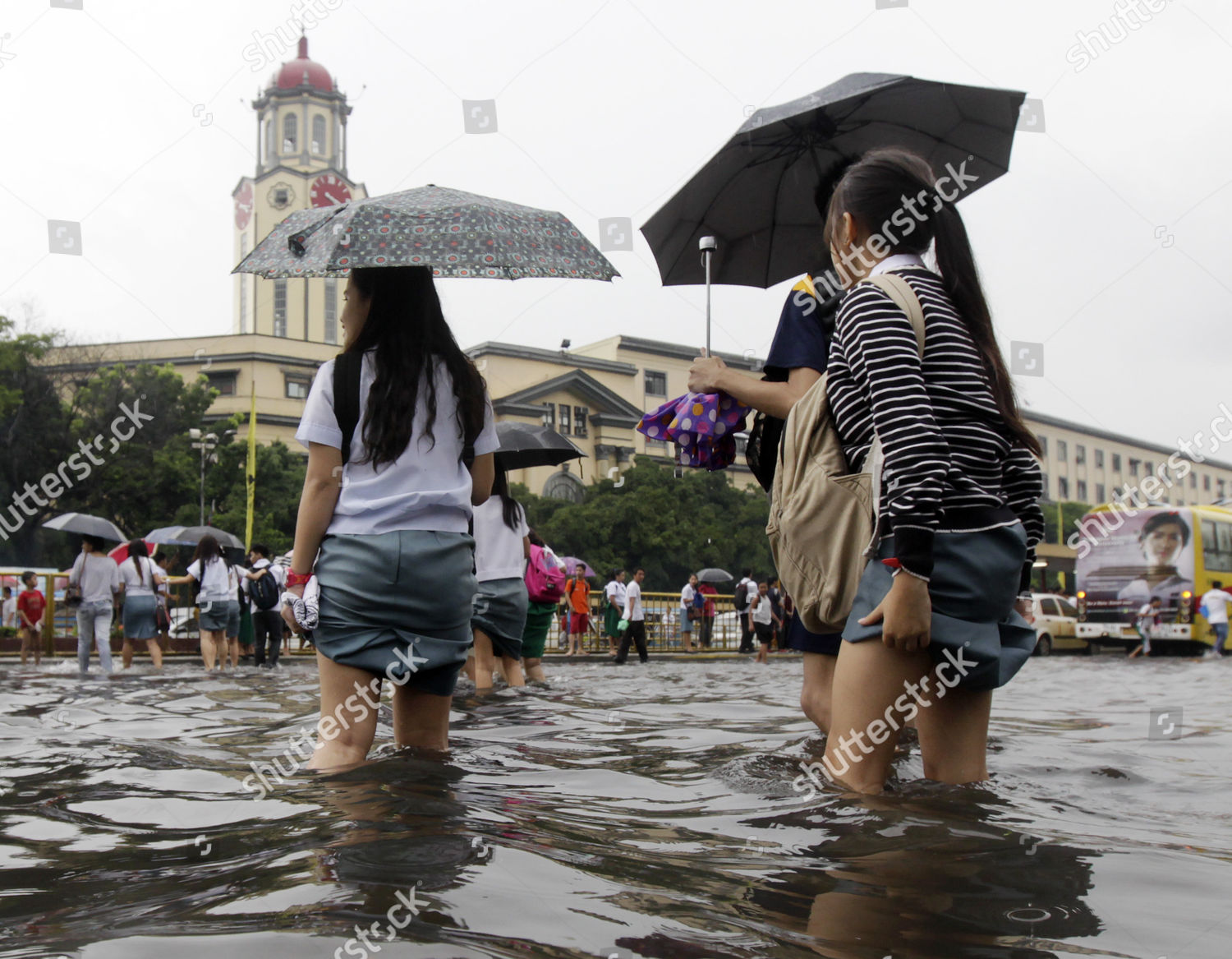 Filipino Students Wade On Flooded Street Editorial Stock Photo - Stock Image | Shutterstock