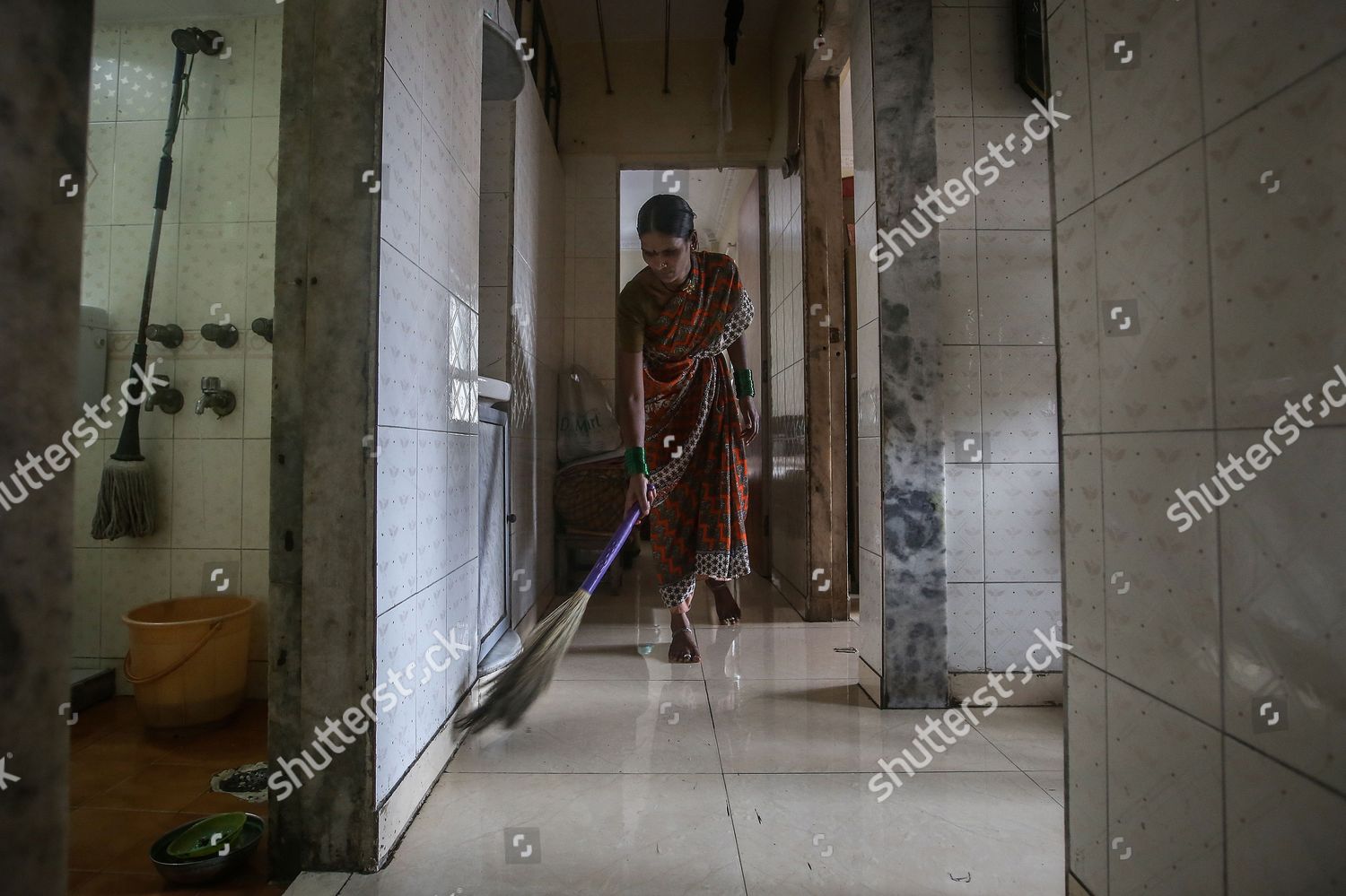 Indian Housemaid Works Residential Building Mumbai Editorial Stock ...