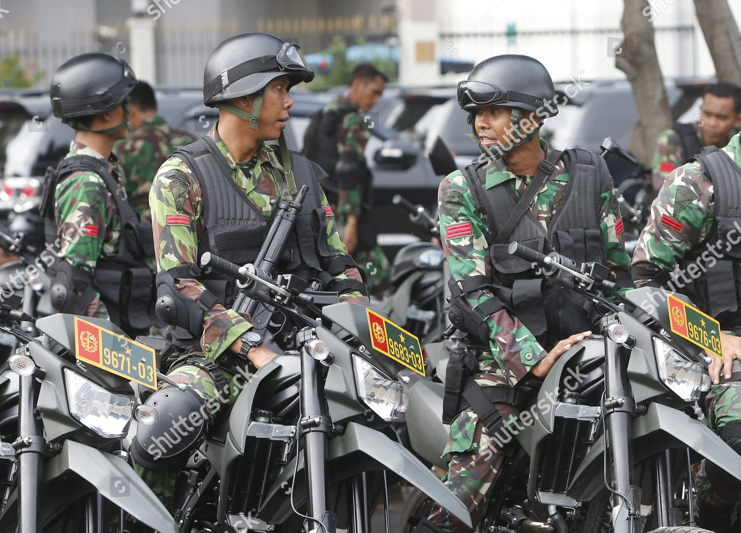 Indonesian Army Personnel On Motorcycles During Editorial Stock Photo ...