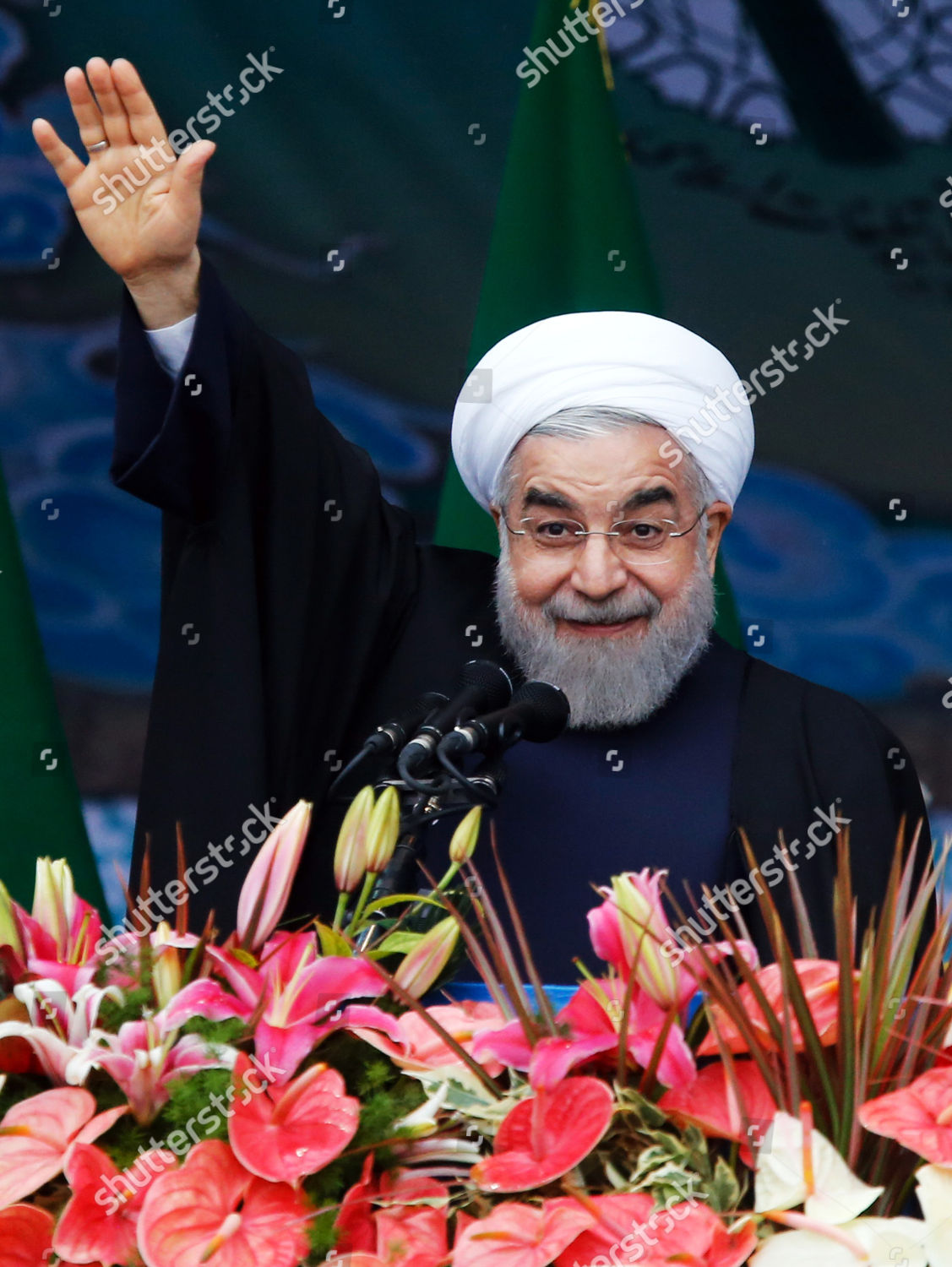 Iranian President Hassan Rouhani Waves Crowd Editorial Stock Photo ...
