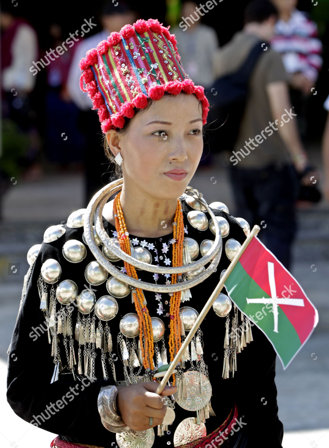 Kachin Woman Traditional Dress Waves Flag Editorial Stock Photo - Stock ...