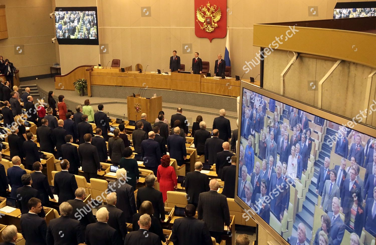 RUSSIAN MEMBERS PARLIAMENT SING NATIONAL ANTHEM Editorial Stock Photo ...