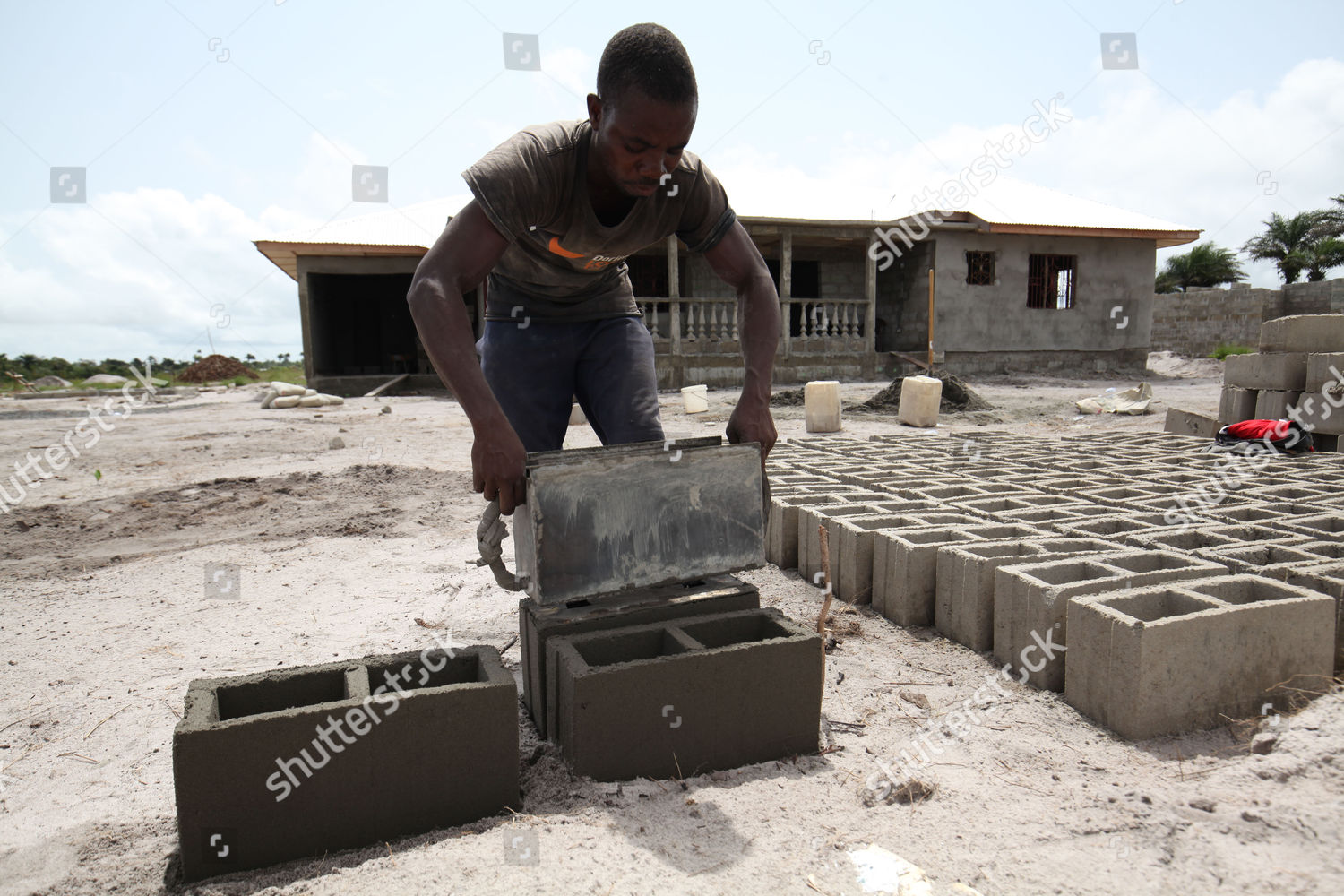 Local Contractor Molds Bricks Build House Editorial Stock Photo - Stock ...