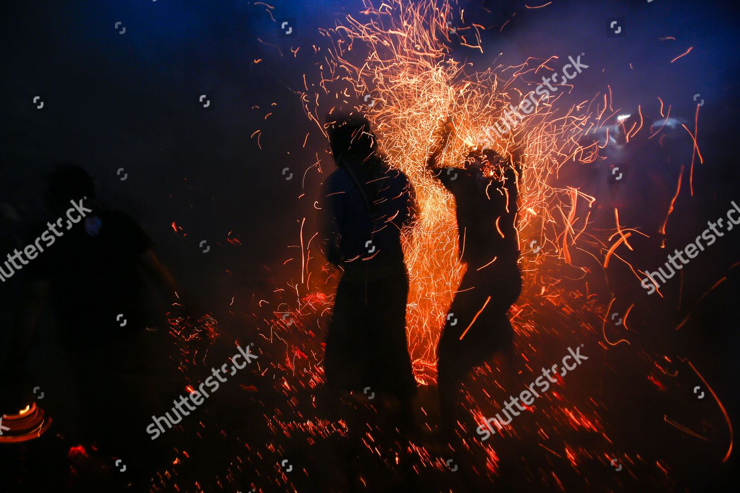 Balinese Men Throw Fire On Each Editorial Stock Photo - Stock Image ...